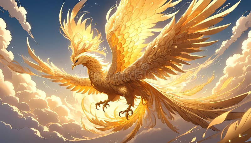 Golden Phoenix in Flight stock illustration. Illustration of heritage ...