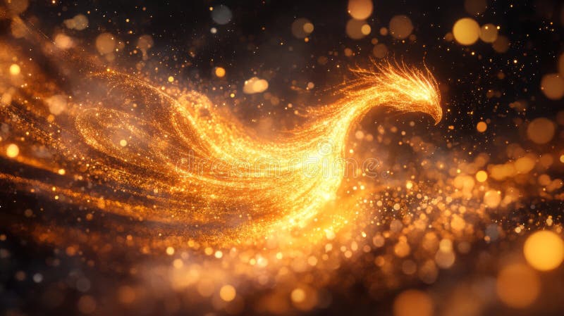 Golden Phoenix Rising from Embers Stock Illustration - Illustration of ...