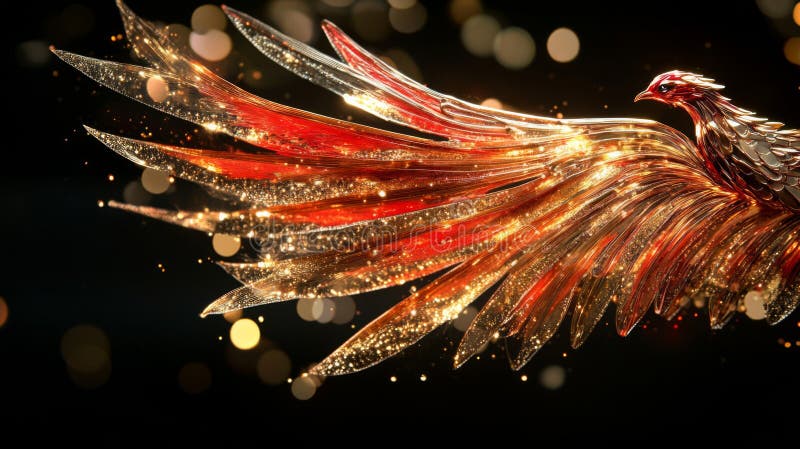 Golden Phoenix Wings with Red and Orange Sparkles Stock Illustration ...