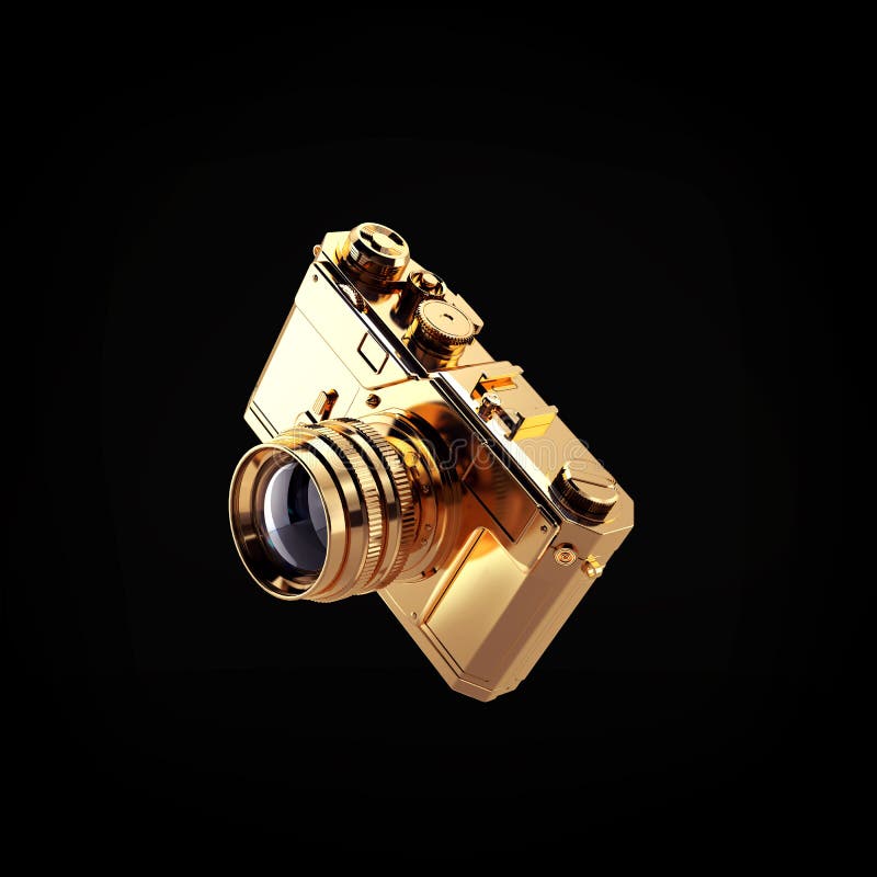 Golden Photo Camera on Black Background Stock Illustration ...