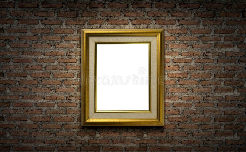 Golden Picture Frame on Dark Brick Wall Stock Image - Image of frames ...