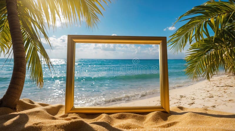 Golden Picture Frame on Sandy Tropical Beach Stock Illustration ...