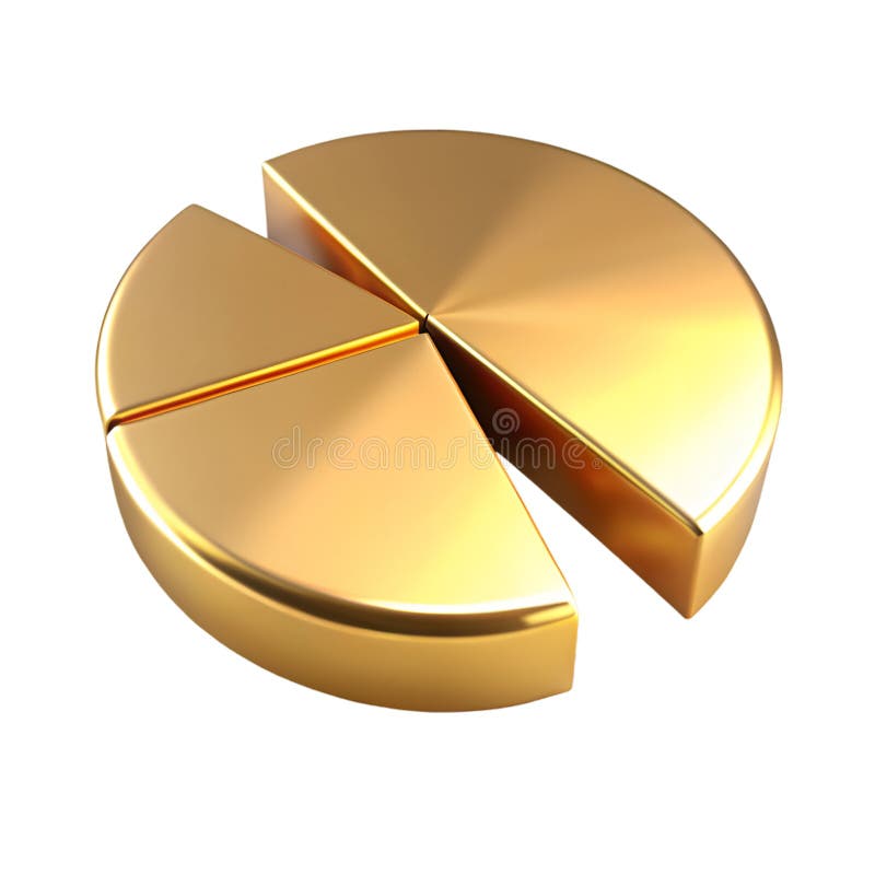 Golden Pie Chart Three Sections Isolated White Background Stock ...