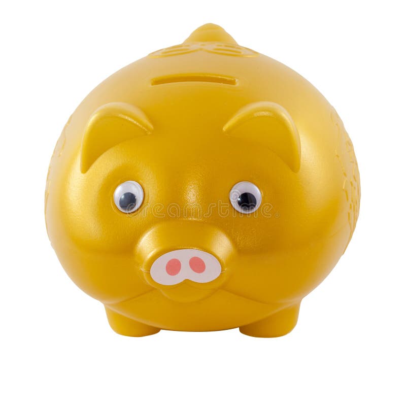 Golden Piggy Bank from Front Side Isolated on White Background Stock ...