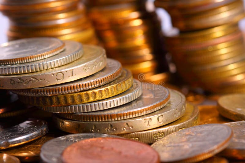 Golden piles of coins stock photo. Image of metal, deposit - 9027786
