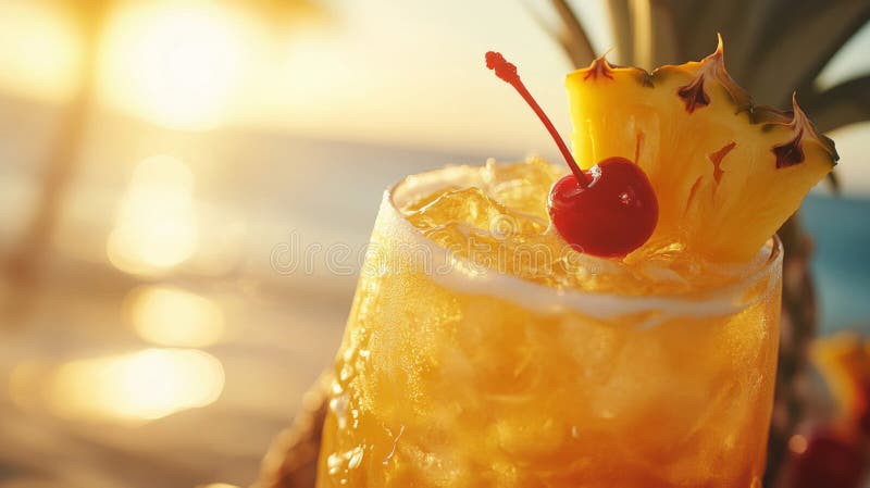 Golden Pineapple Cocktail Sunset Beach Drink Stock Illustration ...