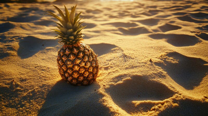 Golden Pineapple on Sandy Beach at Sunset Stock Illustration ...