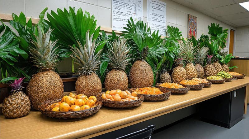Golden Pineapples Tropical Fruits Display Table Stock Photos - Free ...