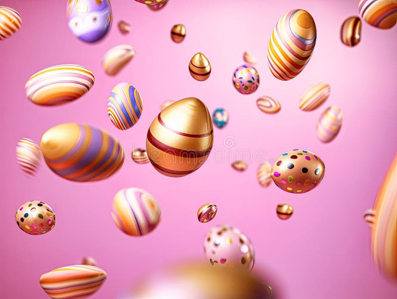 Golden and Pink Easter Eggs in Motion, on a Pink Background Stock Illustration - Illustration of ...