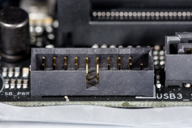 Golden Pins of the USB Connector on a Modern Computer Mainboard Stock ...