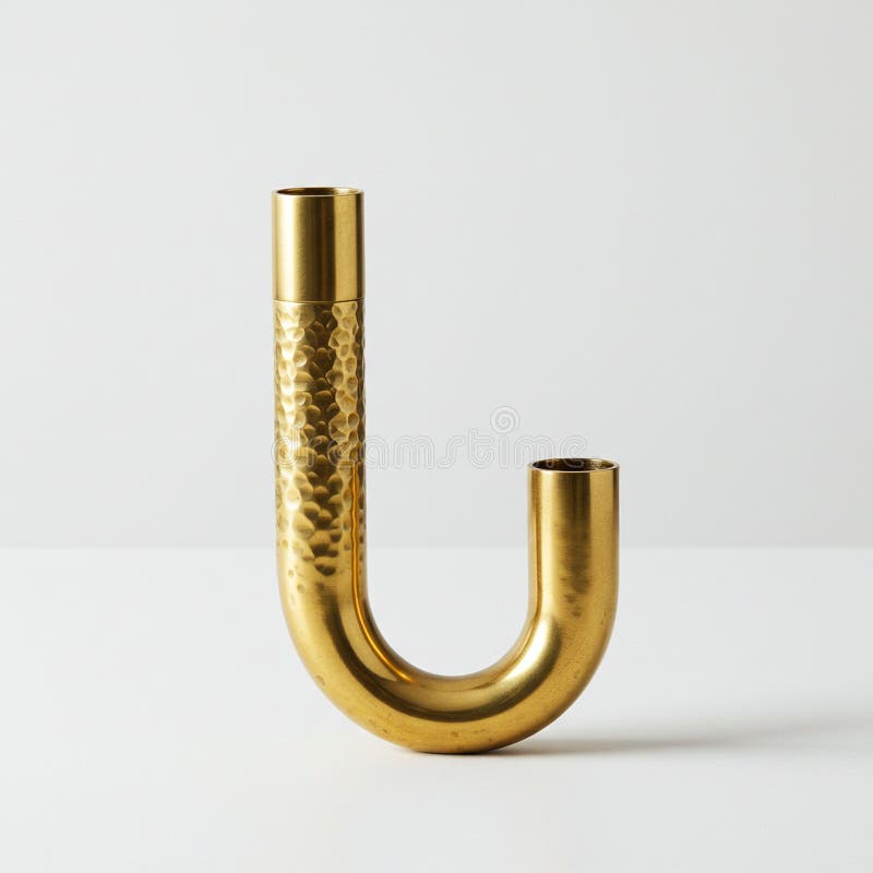 A Golden Pipe Forms a "J" Shape, Featuring a Smooth and Metallic Finish ...