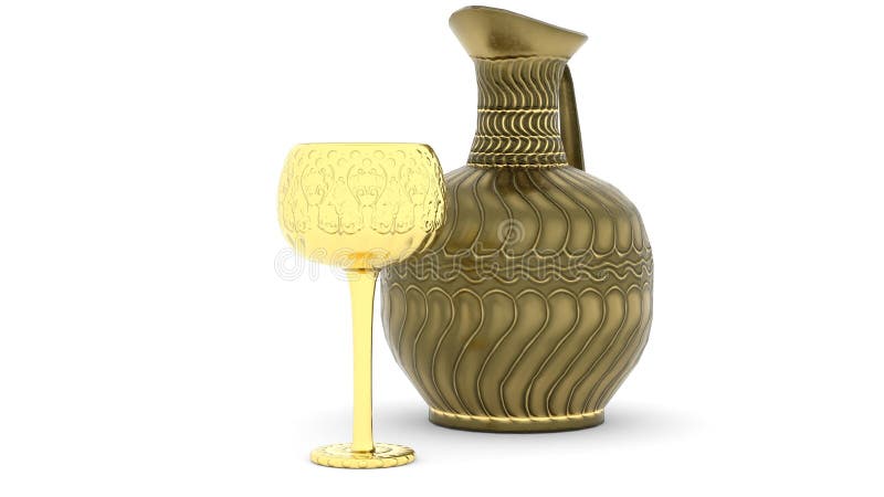 Golden pitcher and goblet stock image. Image of style - 374115779