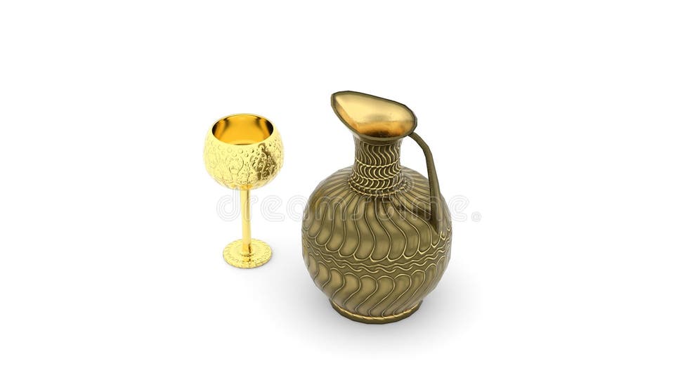 Golden pitcher and goblet stock image. Image of living - 374115785