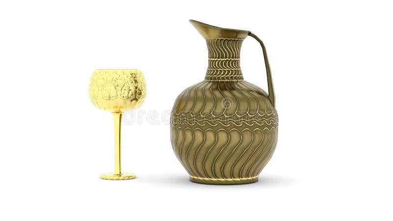 Golden pitcher and goblet stock video. Video of full - 371948639