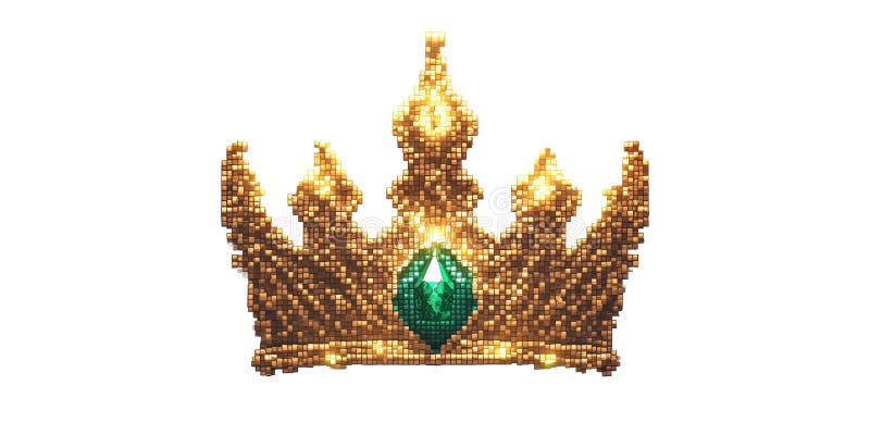 Golden Pixel Art Crown with Green Gem Isolated on Transparent ...