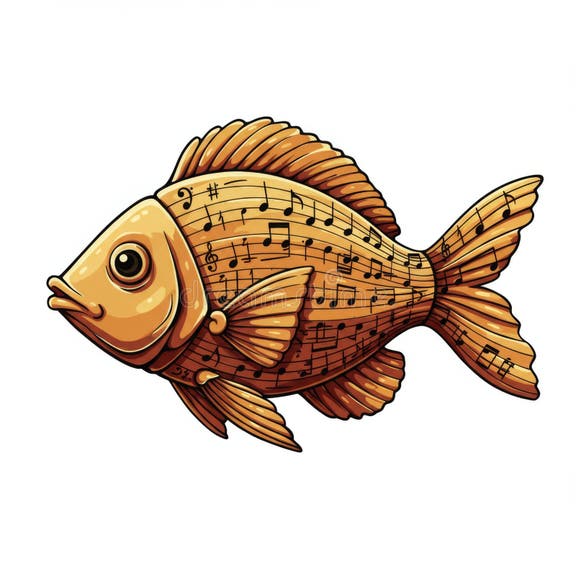 Golden Pixel Fish with Musical Notes Pattern Stock Illustration ...