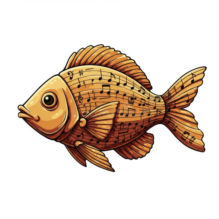 Golden Pixel Fish with Musical Notes Pattern Stock Illustration ...