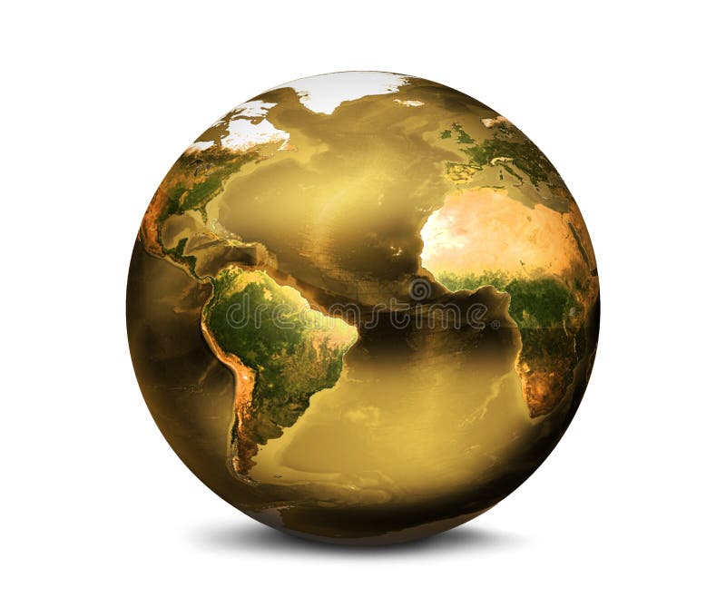 Golden Planet Earth 3d Render Stock Illustration - Illustration of gold ...