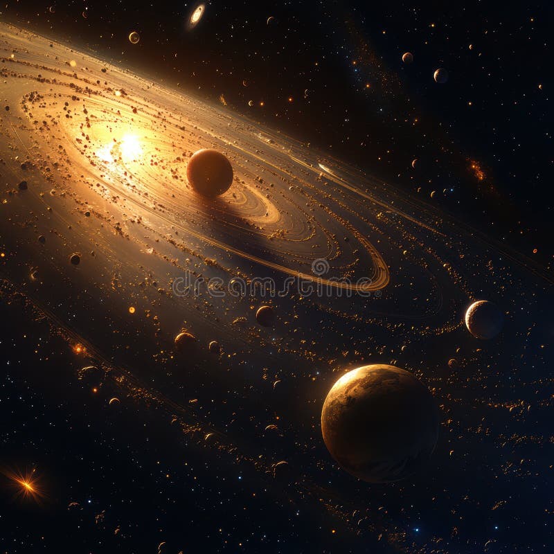 Golden Planet System Celestial Bodies Space Exploration Cosmic Dust ...