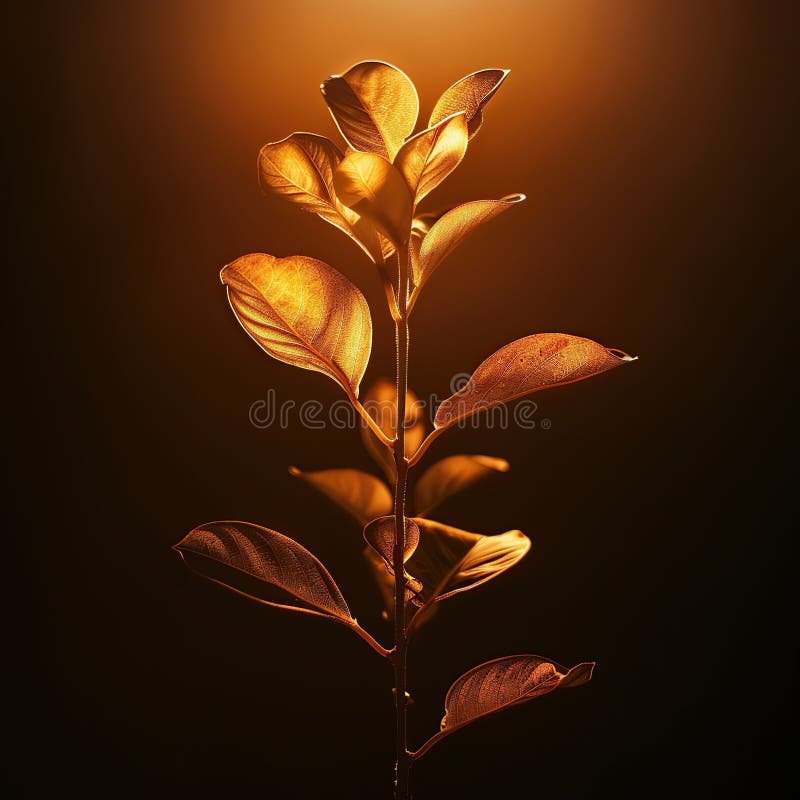 Golden Plant Backlit Against Dark Background Stock Image - Image of ...