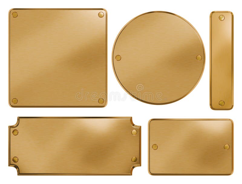 Golden Plaque with Rivets. Isolated Metallic Nameboards Set. 3D ...