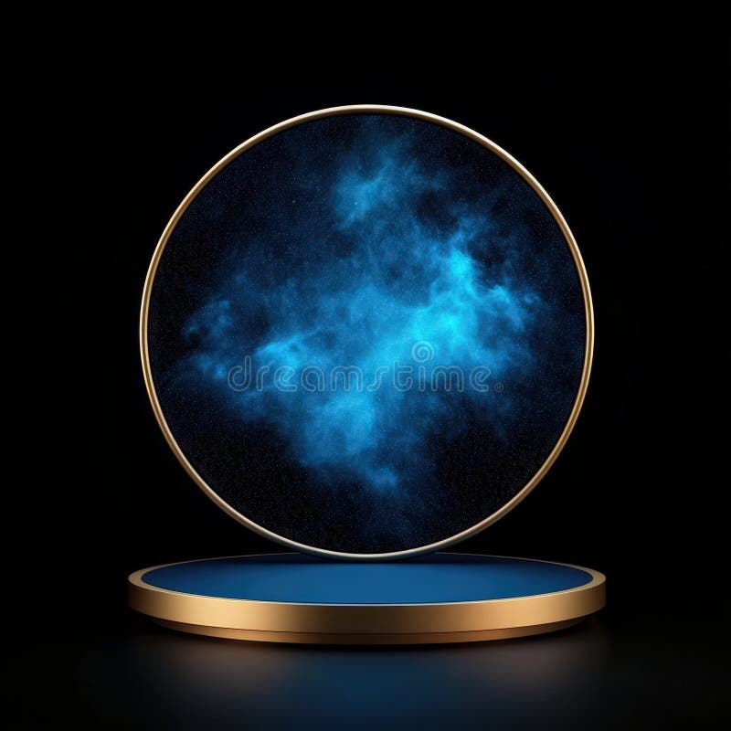 Blue Nebula Background with Golden Platform. Stock Illustration ...