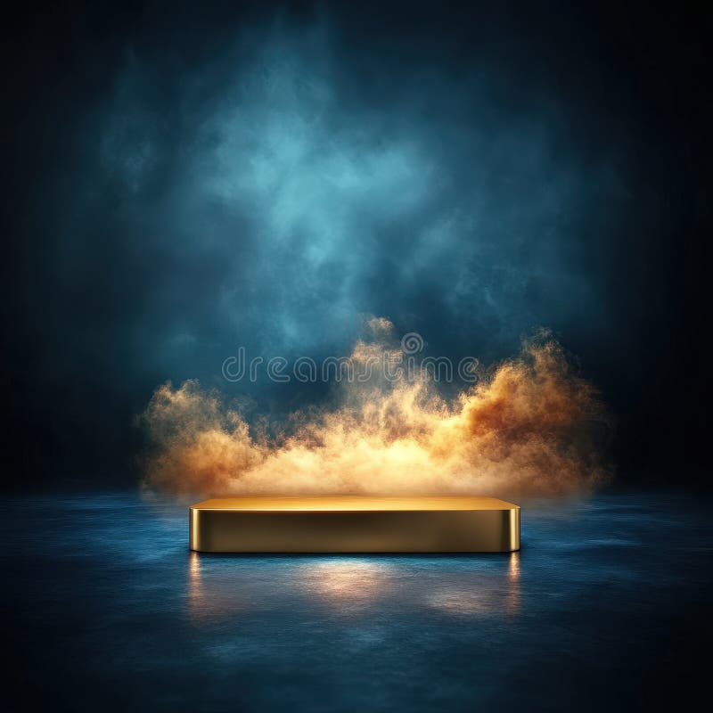 Golden Platform with Dramatic Smoke and Lighting. Stock Illustration ...