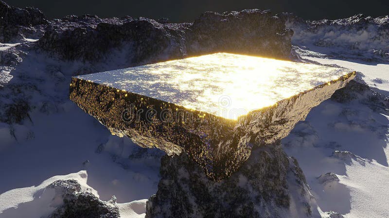 Golden Platform on Snowy Mountain Peak, Sunrise Backdrop Stock Photo ...