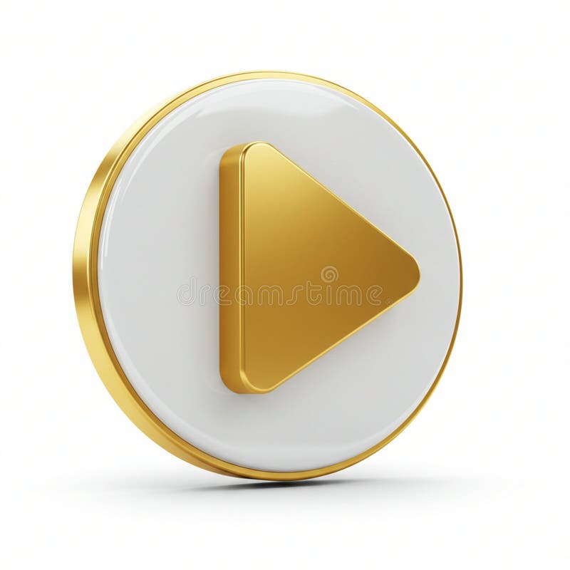 Golden Play Button Graphic on White Background Stock Illustration ...