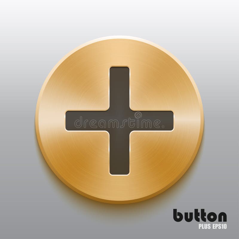 Golden Plus Button with Black Symbol Stock Vector - Illustration of ...
