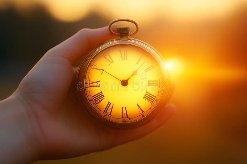 Golden Pocket Watch Against a Sunset Glow Stock Illustration ...