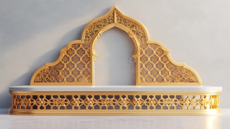 Golden Podium with Arabic Pattern on the Wall. Stock Illustration ...