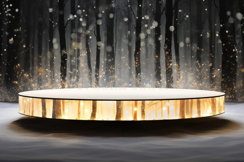 Golden Podium for Product Display with Falling Snow Stock Illustration ...