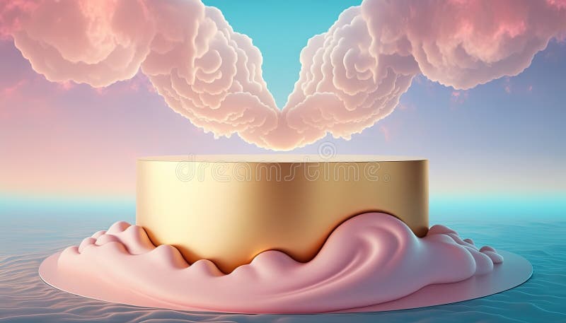 Golden Podium Product Display Stage Background Platform Above Sky with ...