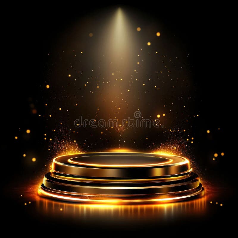 Golden Podium with Sparkling Light on Dark Background Stock ...