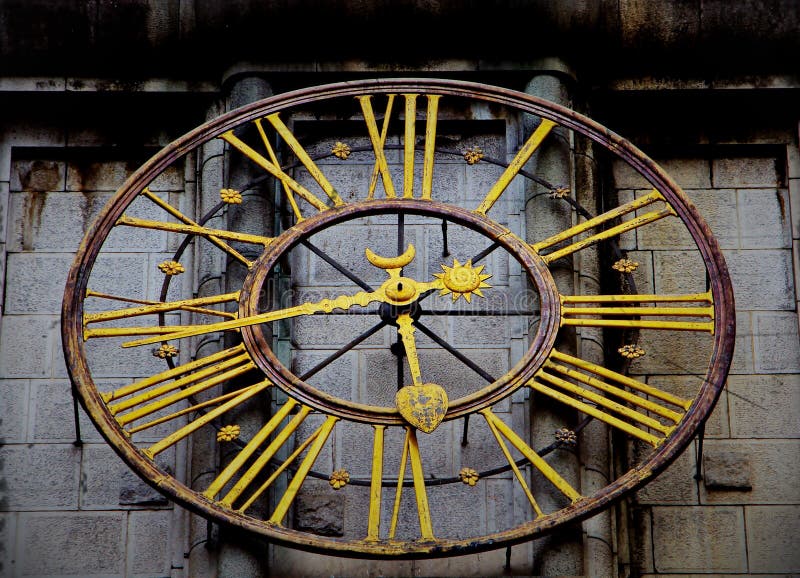 The golden pointer clock. stock photo. Image of gold - 135269038