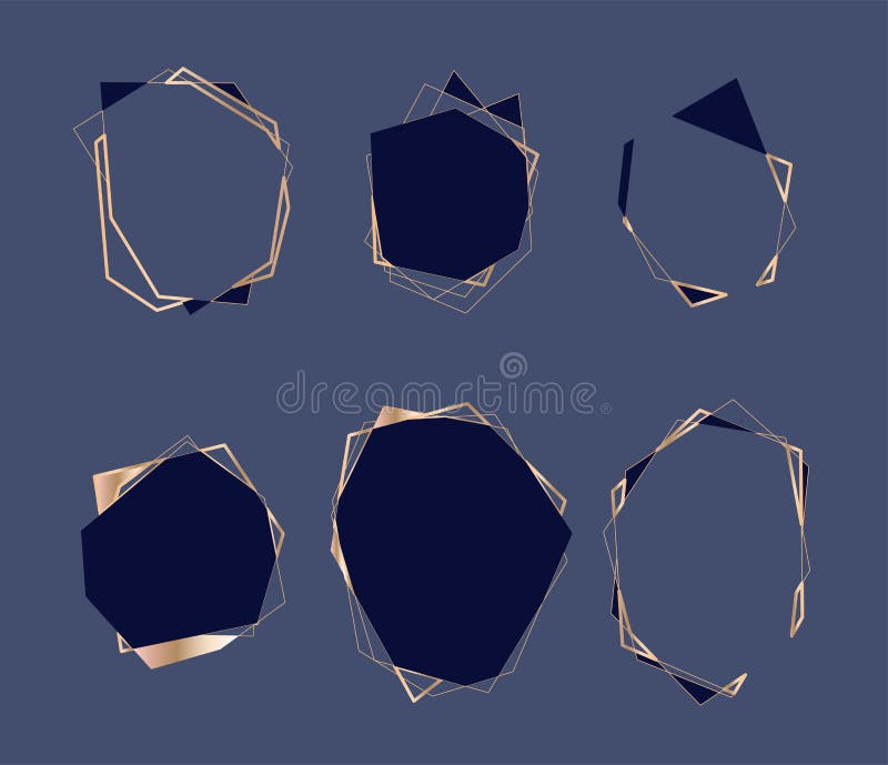 Golden Polygon Frame Collection. Geometric Abstract Elements Set Stock ...