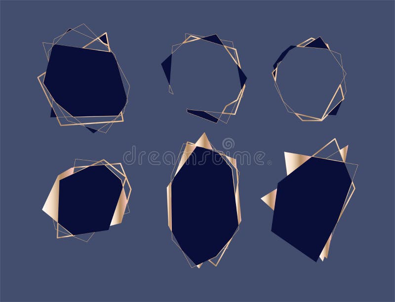 Golden Polygon Frame Collection. Geometric Abstract Elements Set Stock ...
