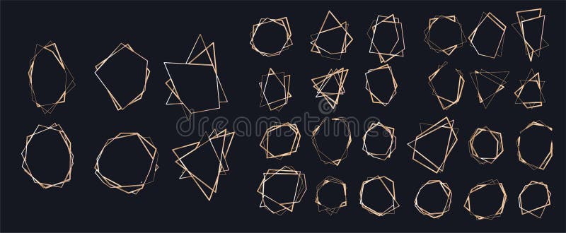 Golden Polygon Frame Collection. Geometric Abstract Elements Set Stock ...
