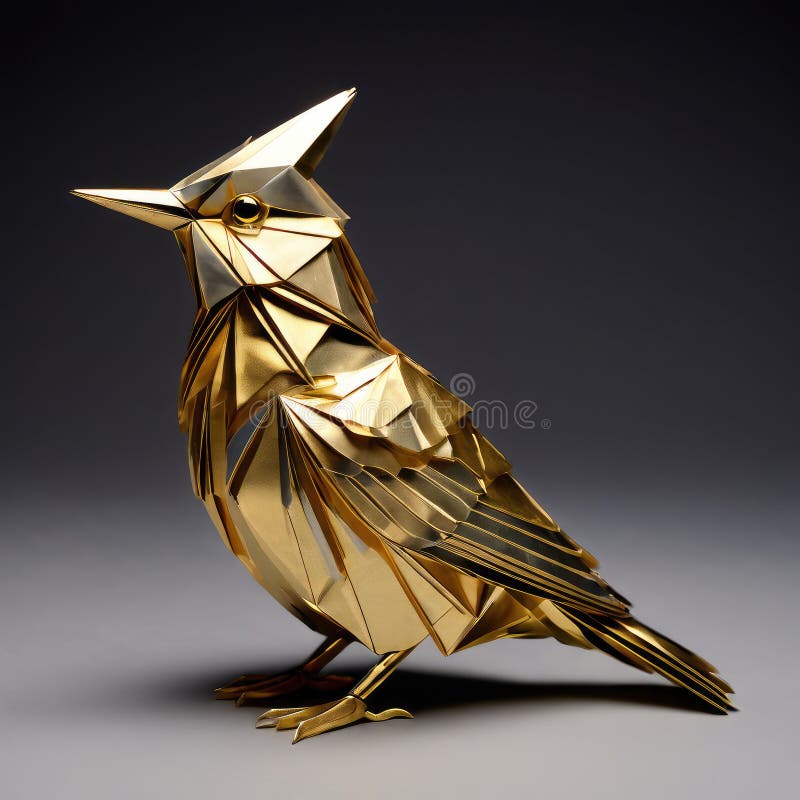 Golden Polygonal Bird Figure. Wall Art, Greeting Card, Advertisement ...