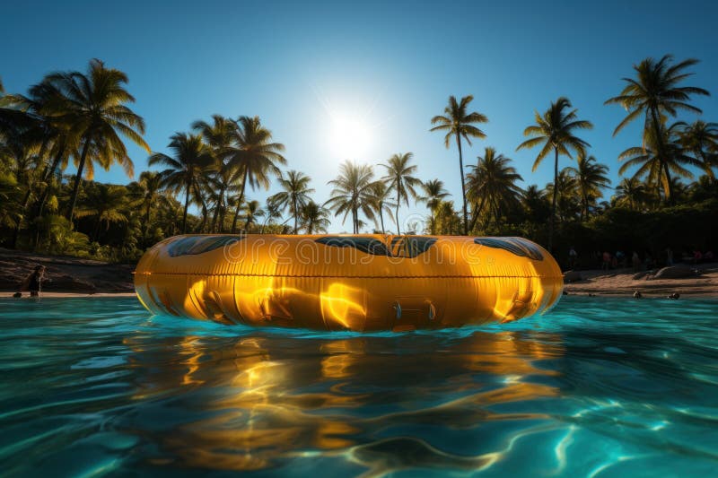 Golden Pool Float and Palm Trees in a Summer Setting, Summer Landscape ...