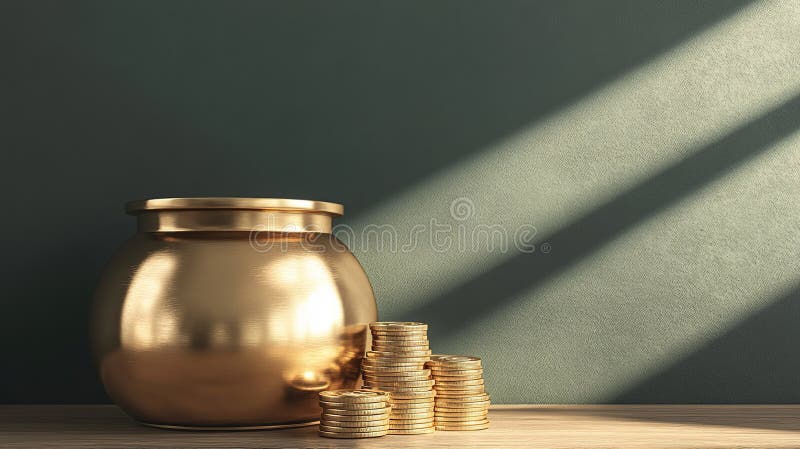 Golden Pot, Coins, Sunlight, Savings, Studio Stock Image - Image of ...