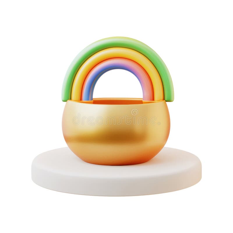 Golden Pot with Rainbow Handle Platform. Symbol of Luck and Prosperity Isolated on Transparent ...