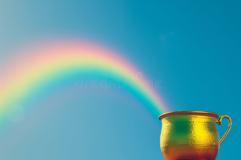 Golden Pot Under a Rainbow, Blue Sky Backdrop, Symbol of Luck, Saint ...