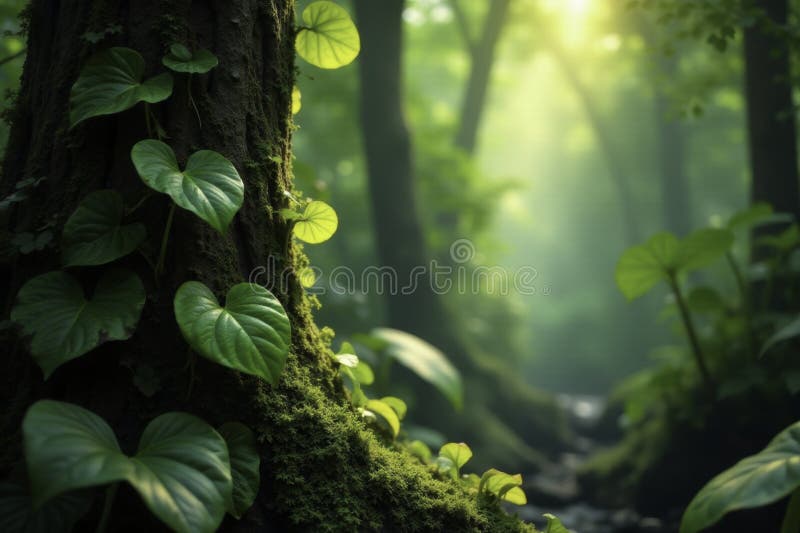 Golden Pothos Vines Crawling Up a Jungle Tree, Foliage, Tropical Vines ...
