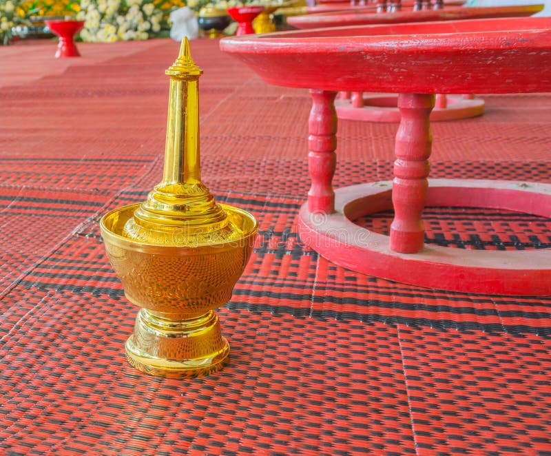 Golden Pour Water Containers for Buddhist Ceremony. Stock Image - Image ...