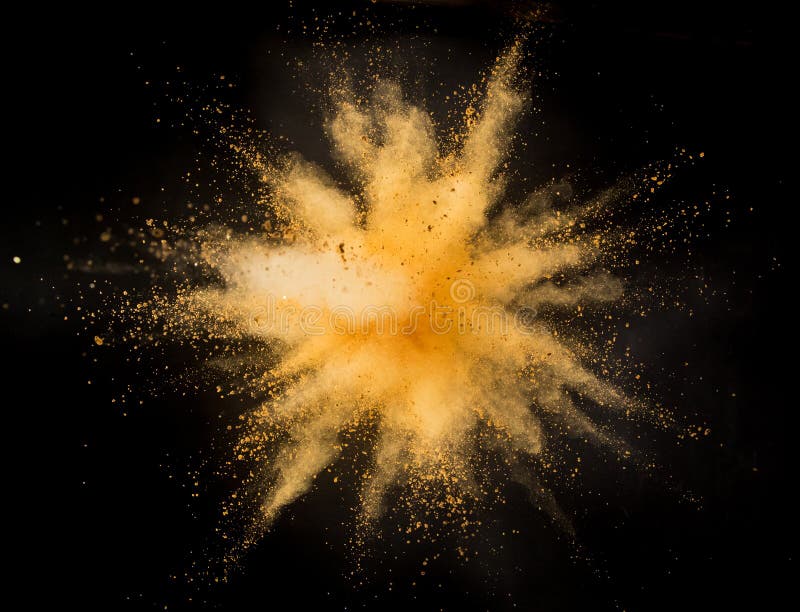 Golden Powder Explosion on Black Background. Stock Photo - Image of ...