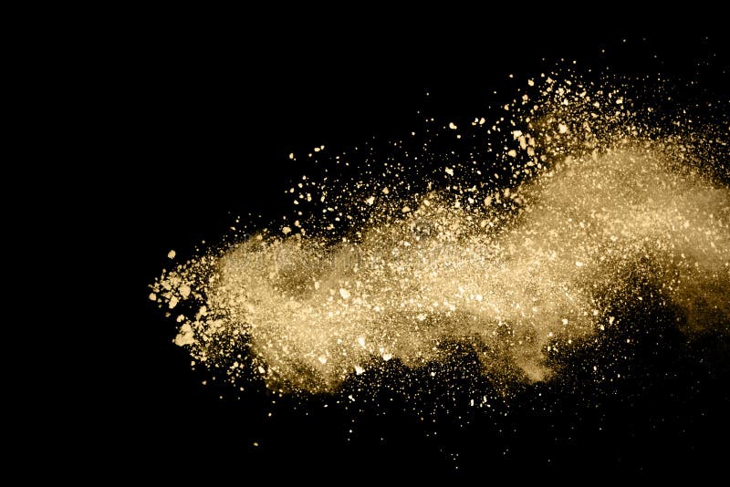 Golden Powder Explosion on Black Background. Stock Photo - Image of ...