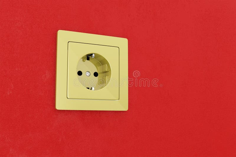 Golden Power Plug on Red Wall Stock Illustration - Illustration of ...