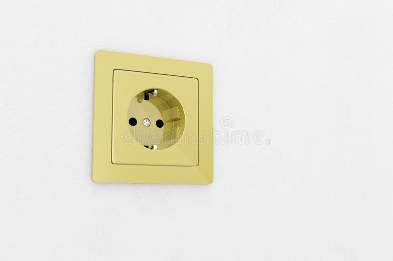 Golden Power Plug on White Wall Stock Illustration - Illustration of ...